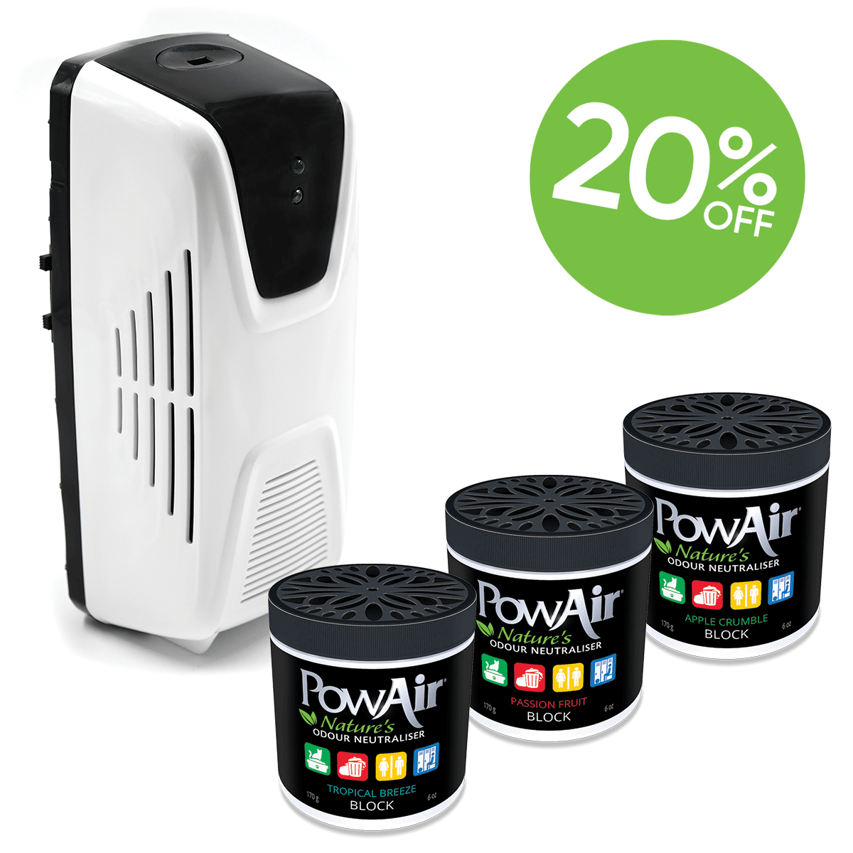 Block Dispenser Pack - PowAir | Permanently Eliminate Bad Odours